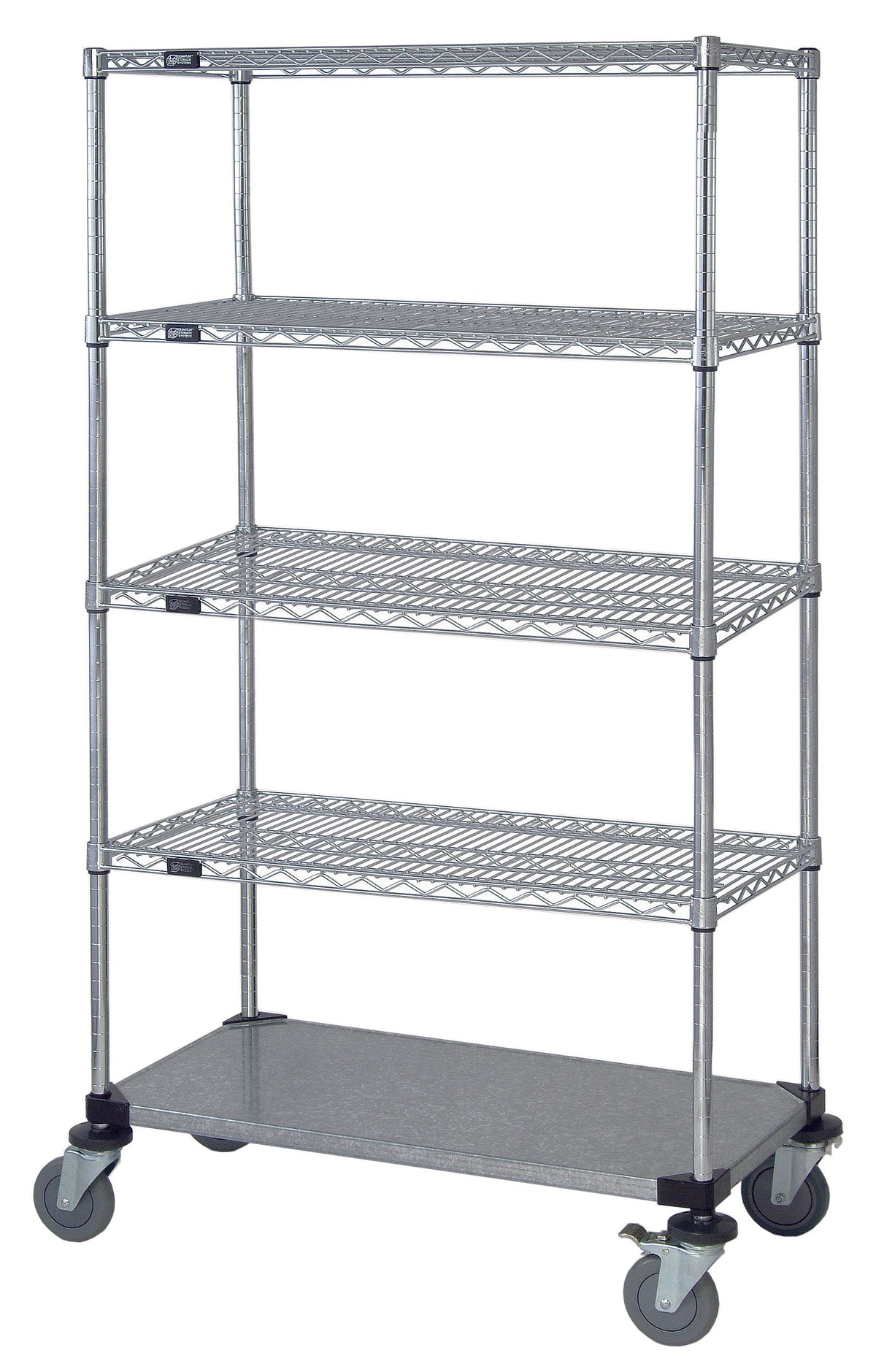 Quantum M Stem Caster Cart, 4 Wire Shelves, 1 Solid Shelf, Label ...