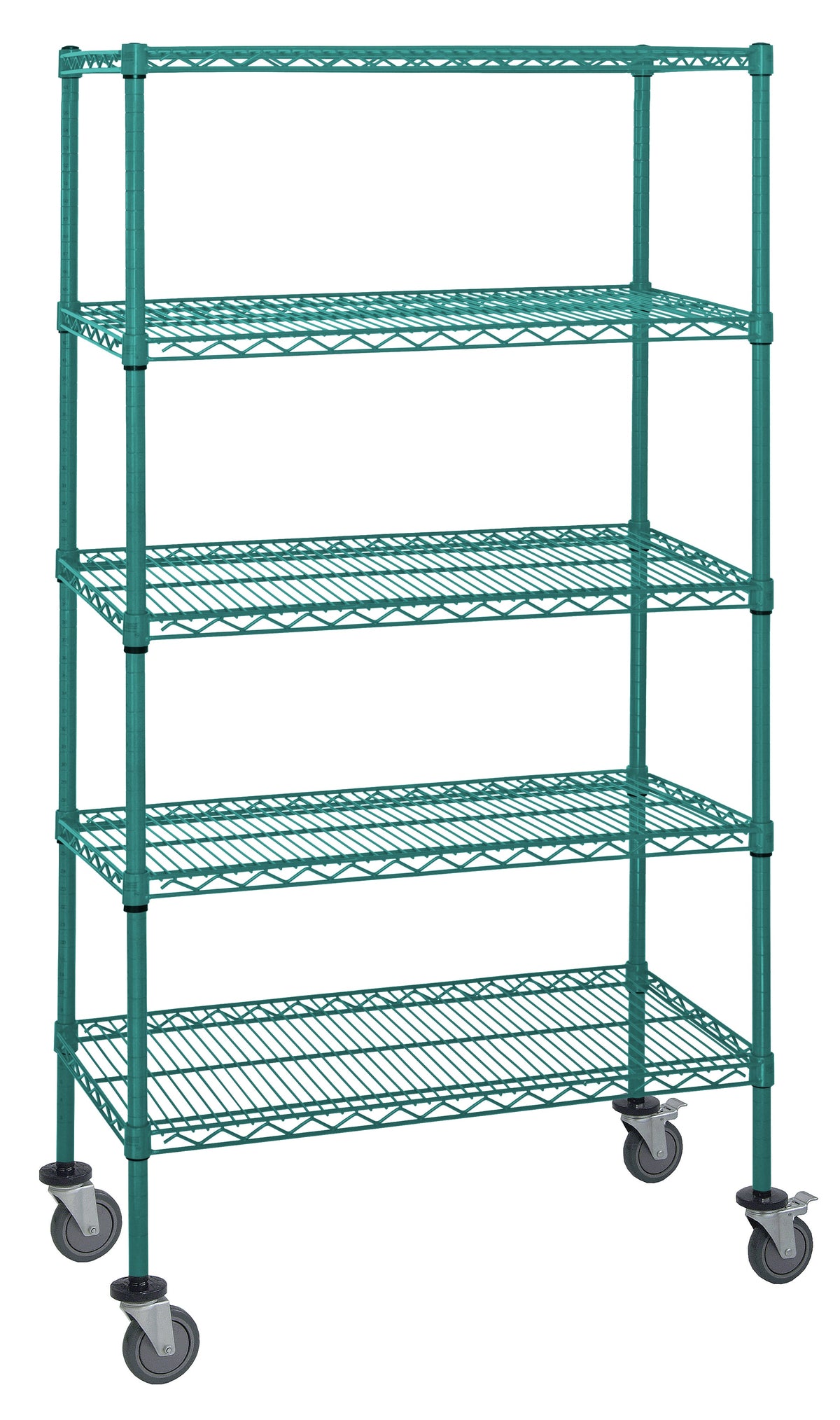 Quantum M Stem Caster Cart, 5 Wire Shelves, Green Epoxy — Integrated ...