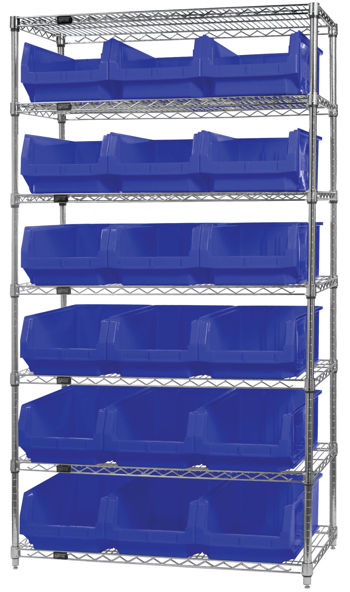 Quantum WR7-532BL, 18"W 42"D 74"H Bin Wire Shelving System, Blue Bins ...
