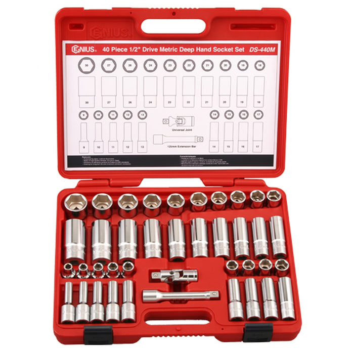 Genius Tools 40 Piece 1/2" Dr. Metric Hand Socket Set - DS-440M ...