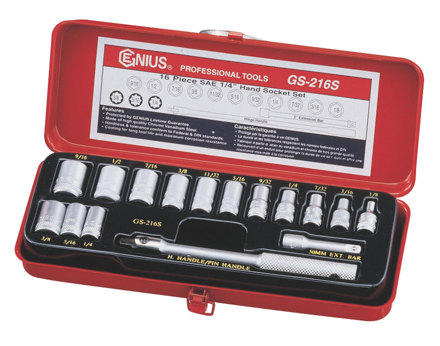Genius Tools 16 Piece 1/4" Dr. SAE Hand Socket Set - GS-216S ...