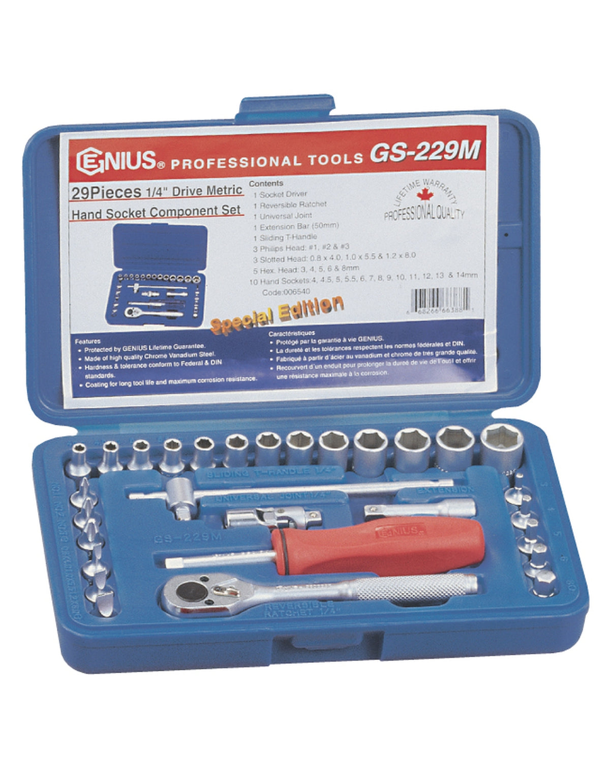 Genius Tools 29 Piece 1/4" Dr. Metric Hand Socket Set - GS-229M ...